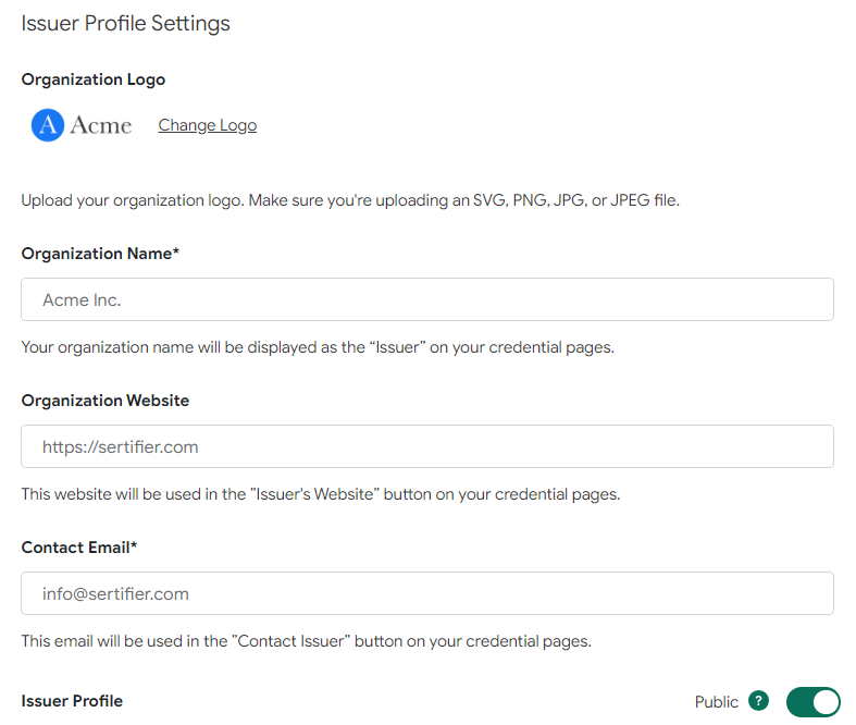 Setup Your Organization Profile